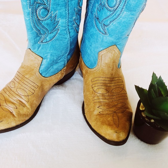 Coconuts by Matisse | Shoes | Coconuts Aqua And Tan Cowboy Boots | Poshmark